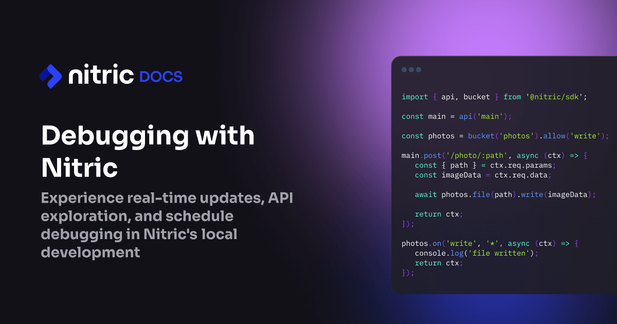 Guides: Debugging with Nitric | Nitric Documentation Guides: Debugging with Nitric | Nitric Documentation